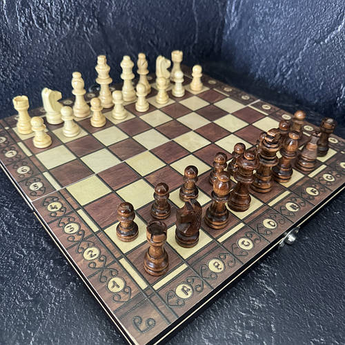 Набір шахи, шашки, нарди 3 в 1 дерев'яні з магнітом W7702H (дошка 29x29 ...