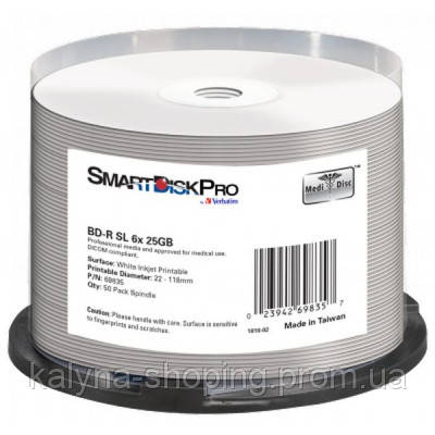 Диск BD SmartDisk PRO BD-R 25GB 6X White InkJet Printable WRAP22-118 мм ...