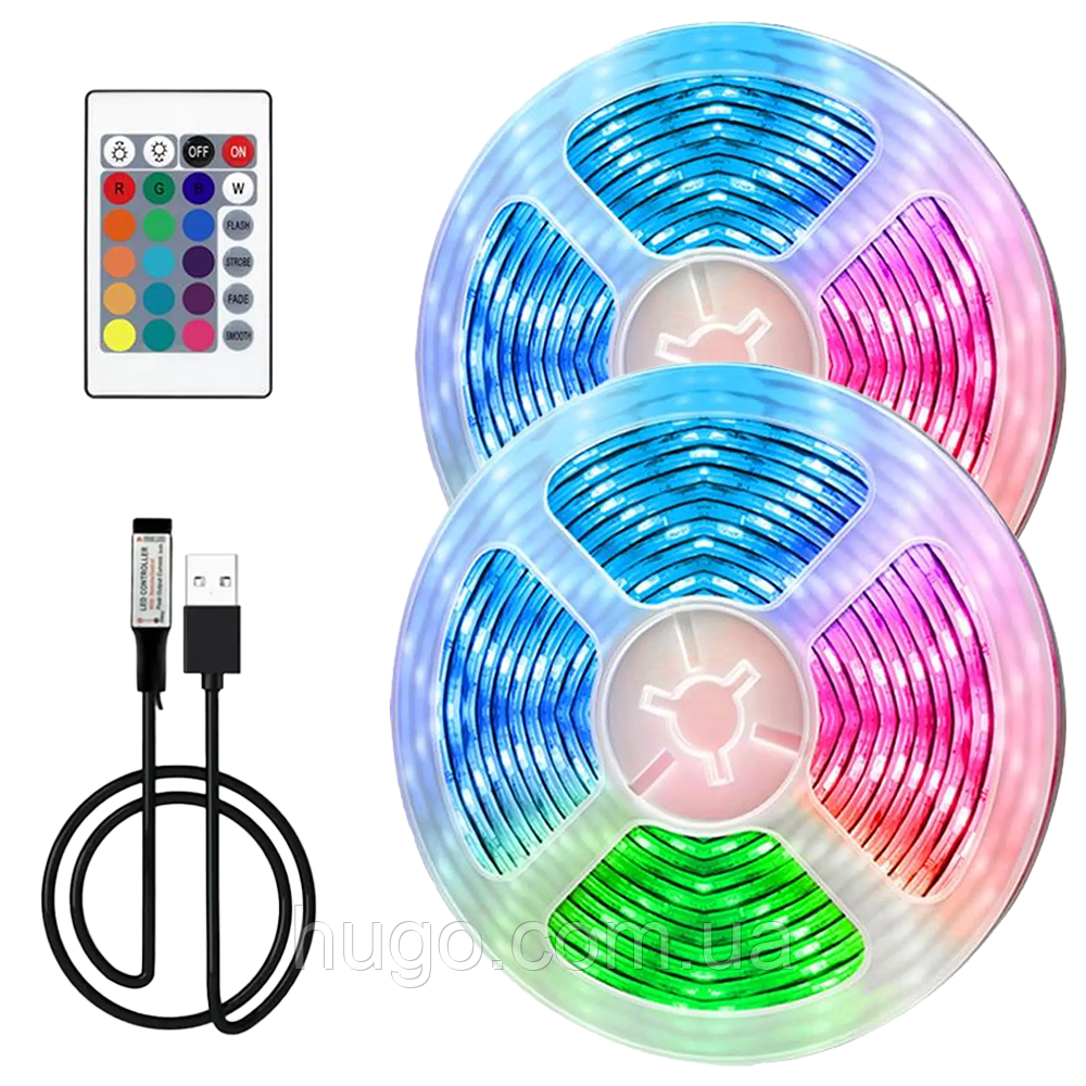 Світлодіодна LED стрічка подвійна з Bluetooth, 25м, USB + пульт, 5050 ...
