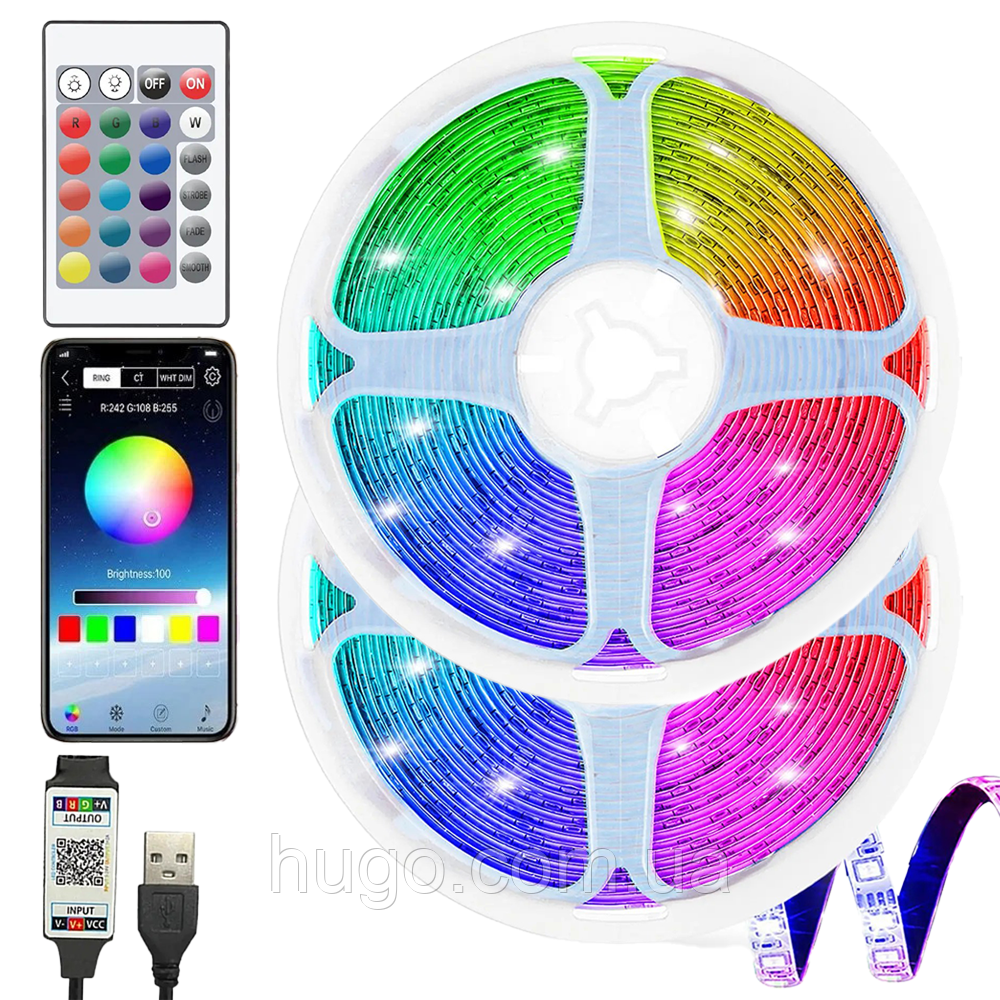 Світлодіодна LED стрічка з Bluetooth, 25м, USB + пульт, 5050 / Лед ...