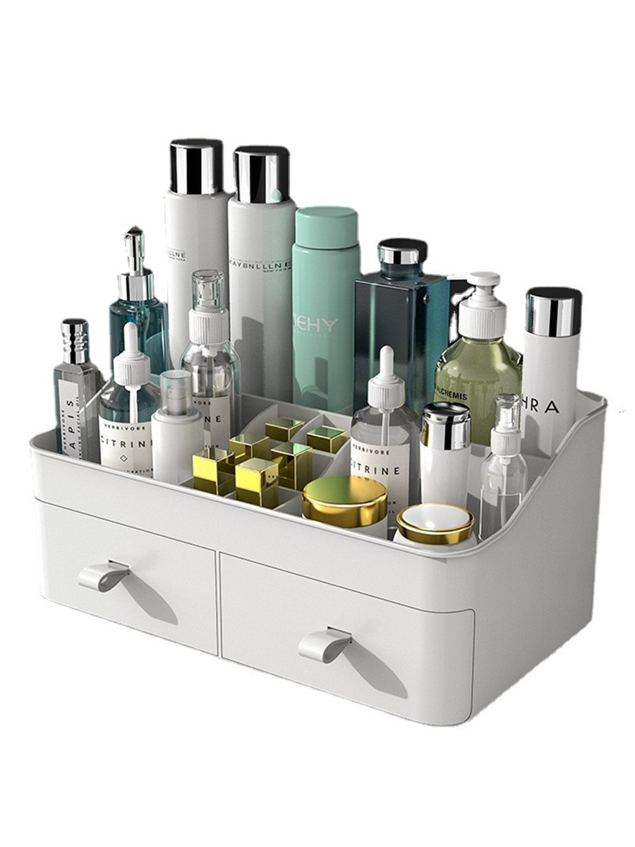 Настільний органайзер підставка Середній для прикрас косметики та канцелярії з шухлядками Білий