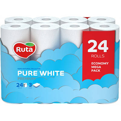 Туалетная бумага Ruta Pure White 3 слоя 24 рулона (4820202892038) ТЦ Арена (ID#2562414691), цена ...