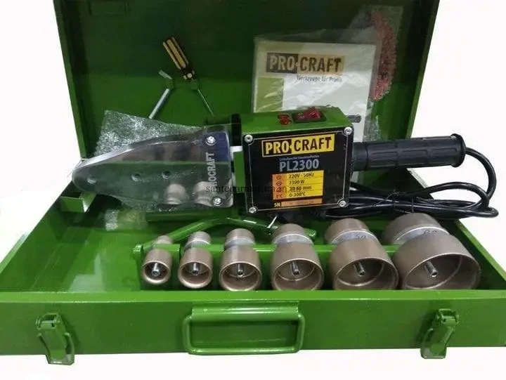 Аппарат для пайки ПВХ труб с насадками 20,25,32,40,50,63 мм Procraft PL2300, Паяльник ...