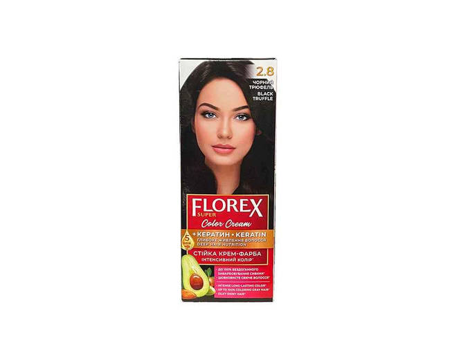 Крем-фарба для волосся КЕРАТИН 2.8 Чорний трюфель ТМ Florex, цена: 94 ...