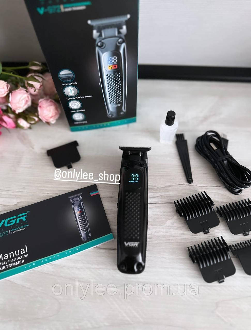 Аккумуляторная машинка для стрижки 4 сменные насадки 1,5-6 мм VGR V-972 Триммер для бороды и ...