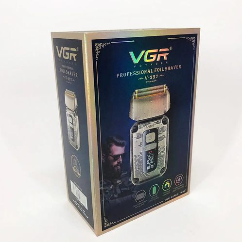 Чоловіча акумуляторна електробритва сіткова золотистого світла з двома насадками для обличчя VGR ...