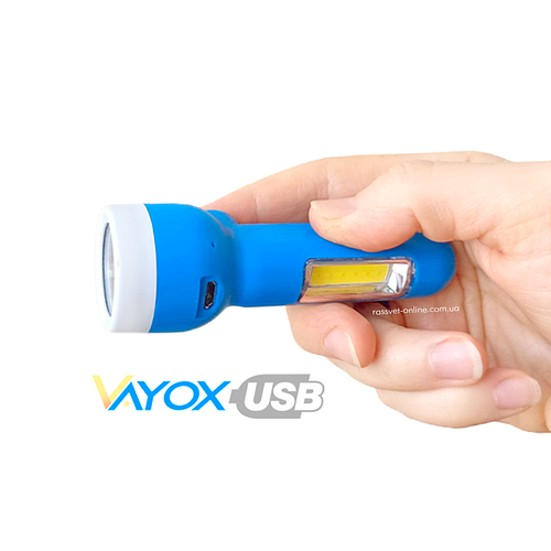Світлодіодний LED ліхтар з акумулятором Vayox VA0087 Idea Blue 1W+1W USB DC5V 500mAH 300Lm 6000K ...
