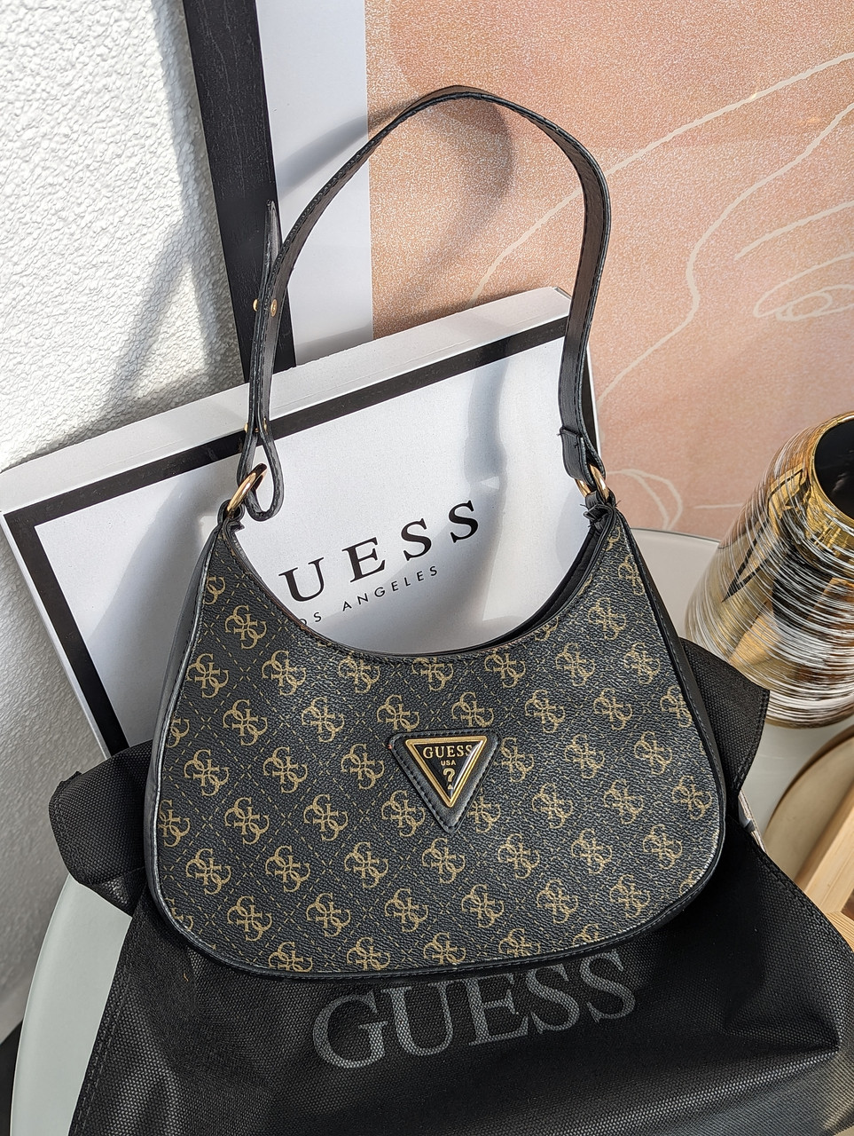 Сумочка Багет Женская Гуэс Коричневая Кожаная Сумка Вместительная Guess ...