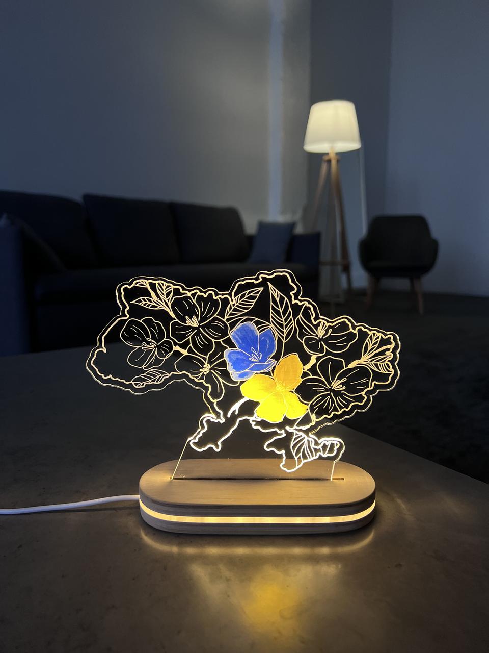 Нічник карта Україна гортензія з Usb розємом 18 13см продаж ціна у Харкові настільні лампи