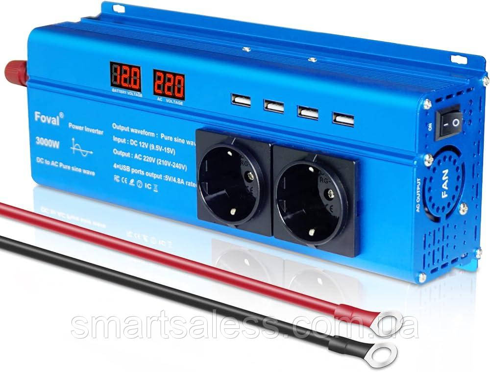 Інвертор 3000W FOVAL , перетворювач 12V-220V (Чиста Сінусоїда) (ID ...