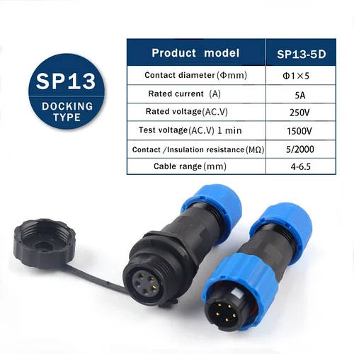 Разъем герметический SP13-5D, IP68, комплект (разъем кабельный и штекер кабельный) 5 pin (ID ...