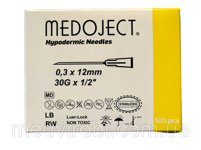 Голка ін'єкційна MEDOJECT 0.3x12mm 30G x 1/2 (ID#1716295901), ціна: 140 ...