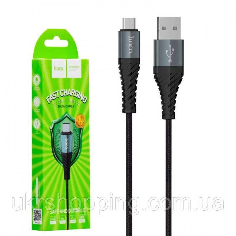 Кабель USB-microUSB "Hoco COOL DATA CABLE" X38 1м 2.4А Чёрно-серый, юсб кабель для зарядки ...