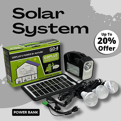 Переносна система автономного освітлення GDPlus GD-8 4500 мА/год із сонячною панеллю/ліхтарем ...