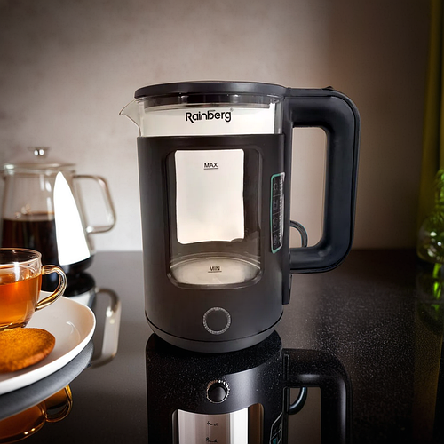 Чайник електричний дисковий Rainberg RB-2220 прозоре скло 2200W, 2 л скляний електрочайник (ID ...