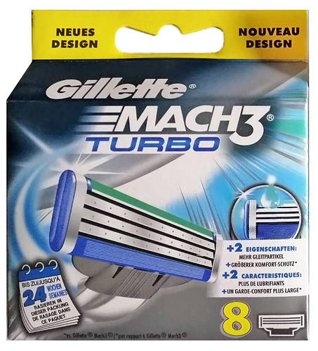 Gillette Mach3 Turbo 8 шт. в пакованні, Німеччина, змінні касети для ...