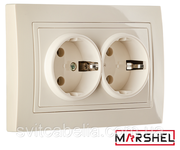 Розетка двойная с заземлением внутренняя ELEGANT BEIGЕ "MARSHEL" кремовая (Турция) (ID ...