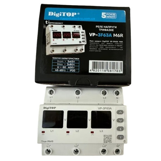 Реле напряжения DigiTOP VP-3F63A M6R 3ф 63А купить у Фаворит Электро