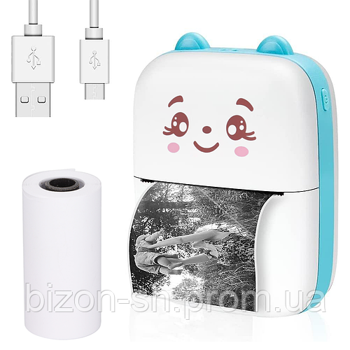 Портативний міні принтер з Bluetooth + 1 рулон паперу, Блакитний ...