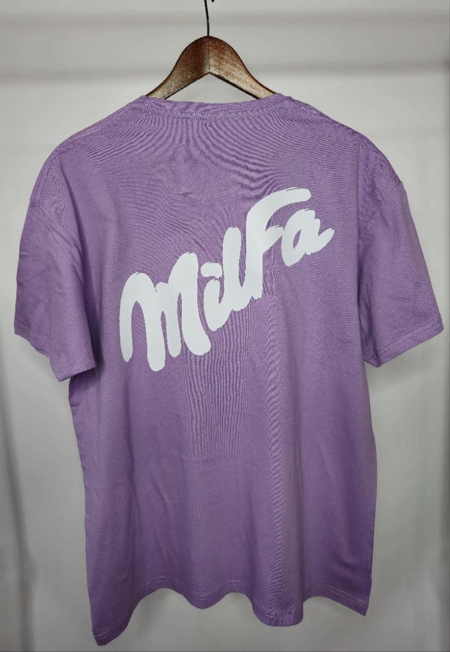 Оригінальна трендова бавовняна футболка в стилі шоколадки Milka, НА СПИНІ принт MilFa (Мілфа ...