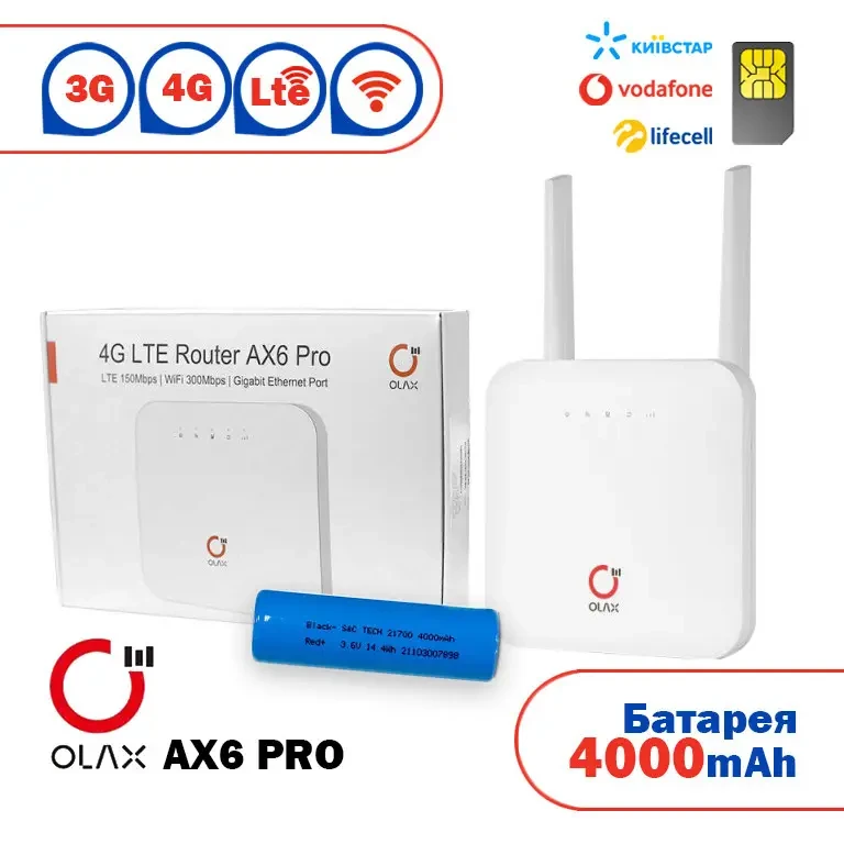Дводіапазонний G/4G Wi-Fi роутер Olax AX6 Pro з акб для дому та офісу з ...