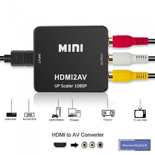 Адаптер Hdmi To Av Rca переходник конвертер тюльпаны 720p 1080p Чёрный для проэктора телевизора
