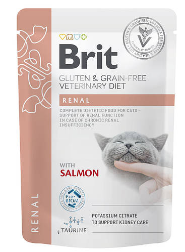 Корм влажный Brit(Брит) GF VD Renal для кошек с лососем 85 г (ID ...