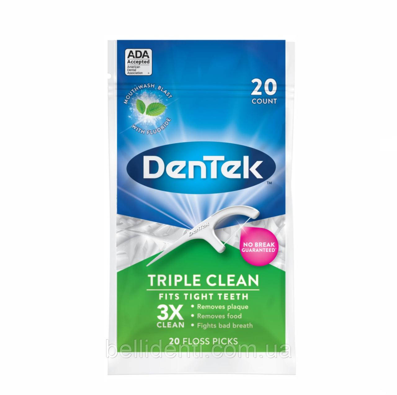 DenTek Advanced Clean флос-зубочистки (потрійне очищення), 20 шт ...
