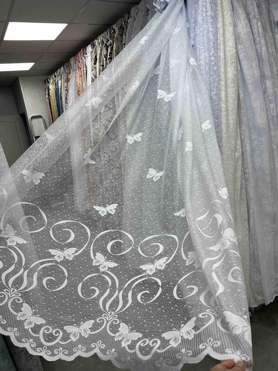 Тюль жакард із ламбрекеном білий метелик купити за найкращою ціною в Хмельницькому від