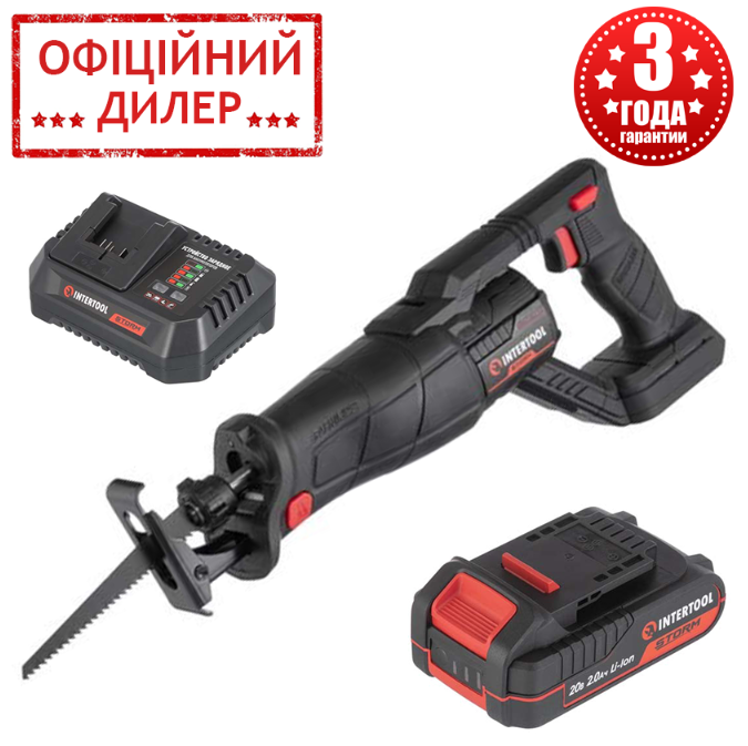 SET Пила сабельная аккумуляторная Intertool STP WT-0367 + ЗУ WT-0345 (4 А) + АКБ WT-0340 (2 Ач ...