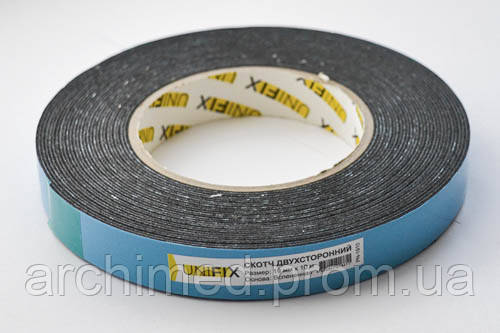 Скотч двухсторонний UNIFIX на вспененной основе 19 мм х 10 м Черный ...