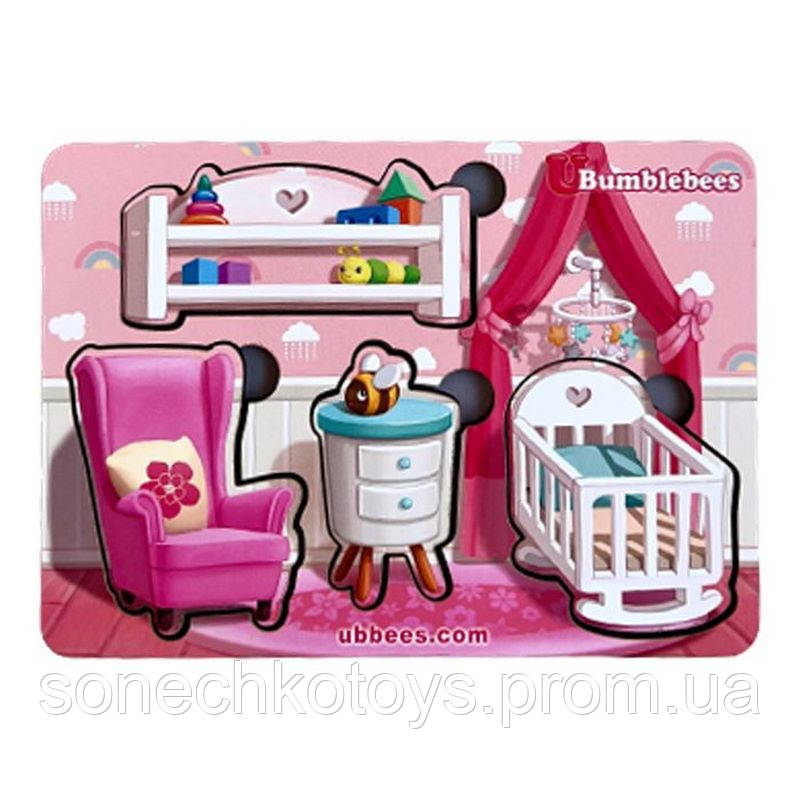 Дерев'яний пазл-вкладиш "Меблі-1" Ubumblebees (ПСФ120) PSF120 фон із ...