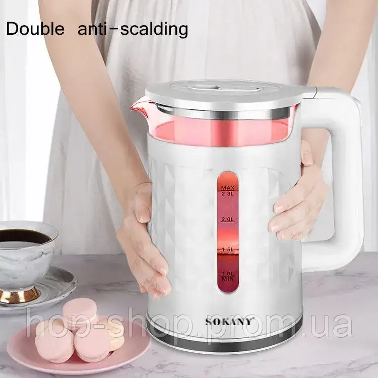 Гарний дисковий електрочайник 2.3 л Sokany SK-1028, Електричний чайник для кухні 2000 вт із ...