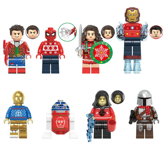 Фигурки новогодние человек-паук Чудо-женщина железный человек C-3PO R2-D2 для Лего Lego (ID ...