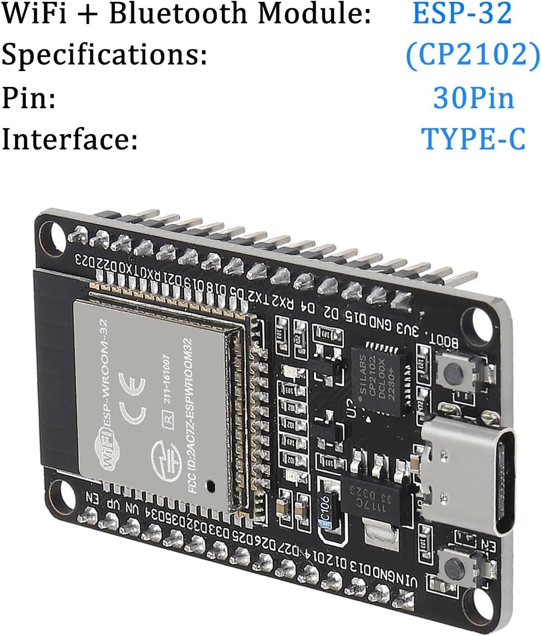 Модуль ESP32 WROOM-32, плата NodeMCU CP2102 Wi-Fi Bluetooth 2.4GHz сумісний Arduino IoT ...