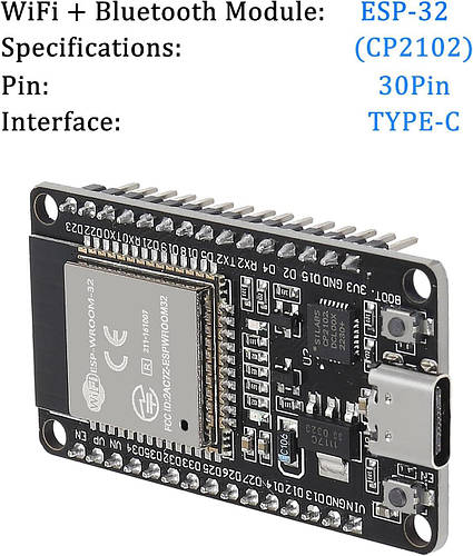 Модуль ESP32 WROOM-32, плата NodeMCU CP2102 Wi-Fi Bluetooth 2.4GHz сумісний Arduino IoT ...