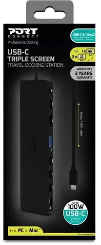 Док-станция PORT CONNECT Dokovací stanice 11v1, 1x4K, RJ45,HDMI,Display Port,VGA,USB-C 100W ...