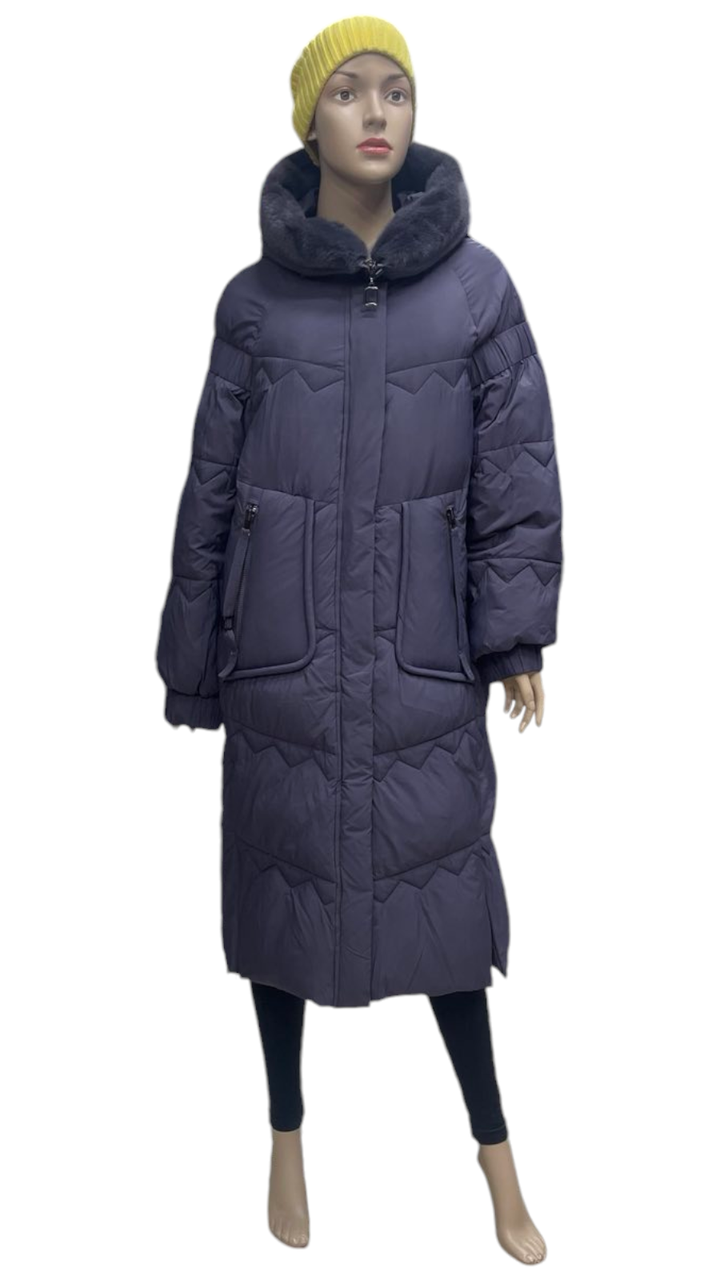 Пуховик жіночий Mishele стьобаний з екохутром 25417 46-56 чорничний (ID#2371402056), ціна: 5900 ...