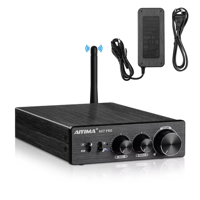 Підсилювач звуку AIYIMA A07 PRO black+блок живлення 48 V. Bluetooth 5.2, AUX, 300Wx2 (TPA3255 ...