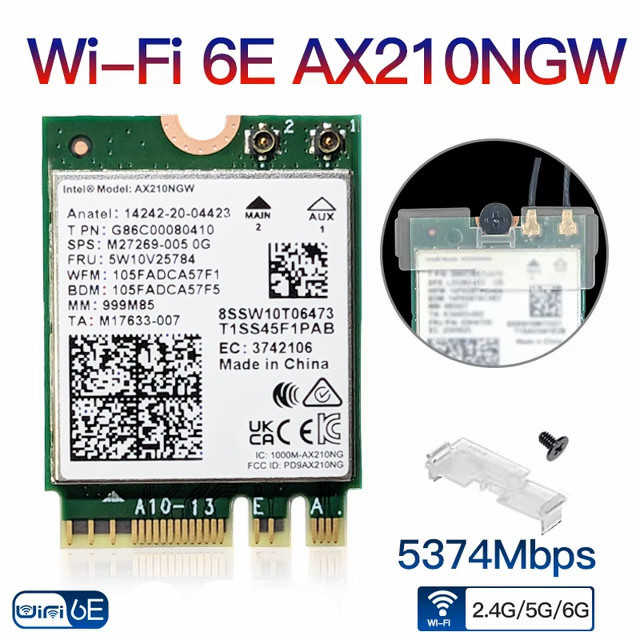 Wi-Fi+Bluetooth модуль M.2 Intel AX210 Wi-Fi 6E, 2.4G/5G/6G, 5374Mbps ...