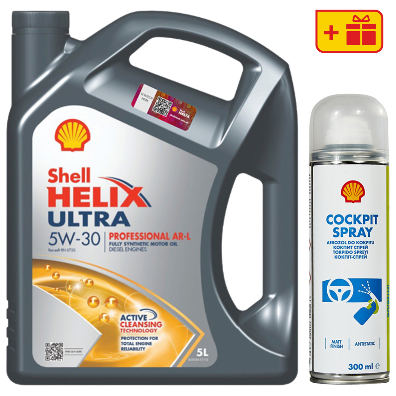 Shell Helix Ultra Pro AR-L 5W-30, 5 л + Shell Cockpit Spray 0.3 л (ID ...