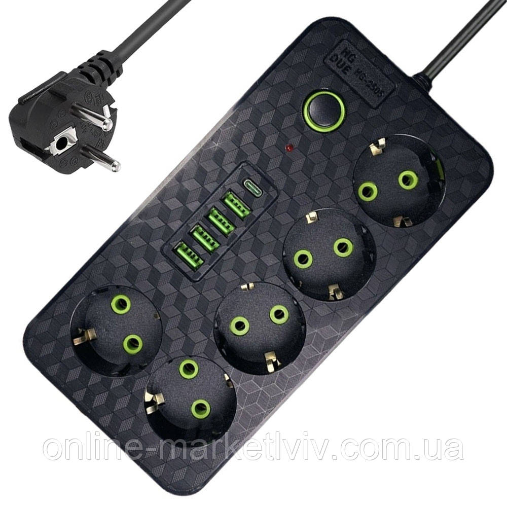 Купить Сетевой фильтр 5 розеток, 2500Вт, 3м (4хUSB+Type-C) HG-2505 ...