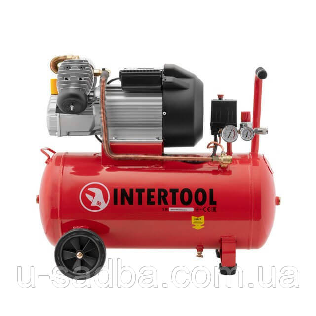Компрессор 50 л, 3 кВт, 220 В, 10 атм, 420 л/мин, 2 цилиндра. INTERTOOL PT-0007 (ID#738152414 ...