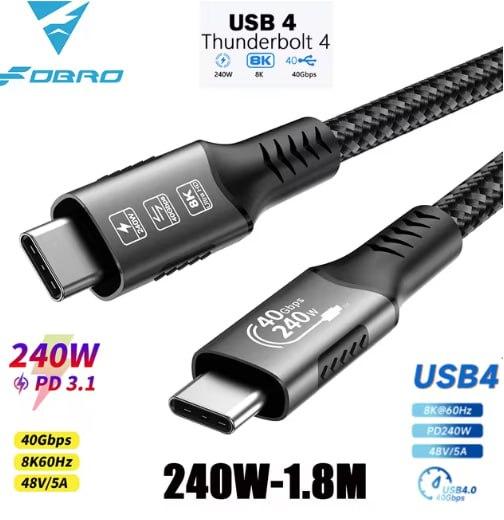Кабель USB4 Type-C to Type-C Thunderbolt 4, 1.8m, 240W, 8k 60Hz (40Гбит/с): продаж, ціна у Києві ...