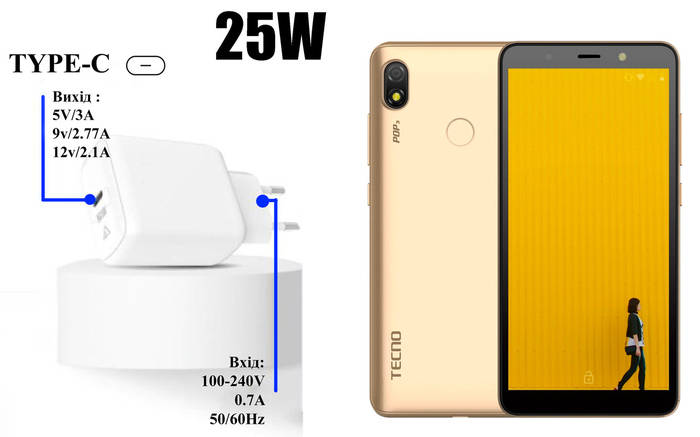 Turbo Charge Type-C 25W для смартфона TECNO POP 3 (BB2) (ID#2376414841 ...