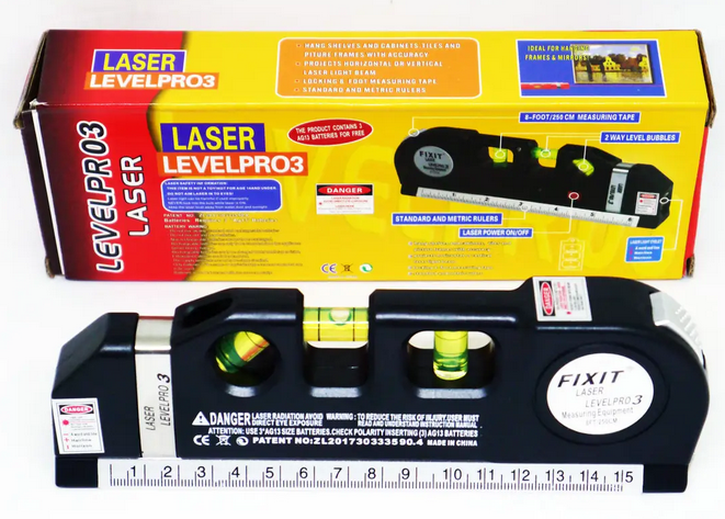 Лазерный уровень Laser Level Pro 3, нивелир с линейкой и встроенной ...