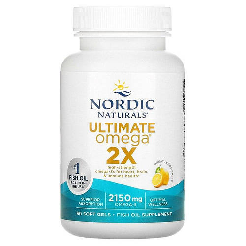 Омега 2х, лимонный вкус, Ultimate Omega 2x, Nordic Naturals, 60 капсул ...