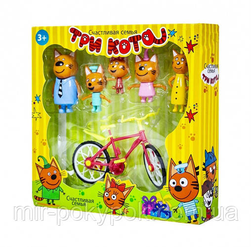 Герої Три кота та кішечка N73 фігурки 5шт, велосипед, з аксесуарами в ...