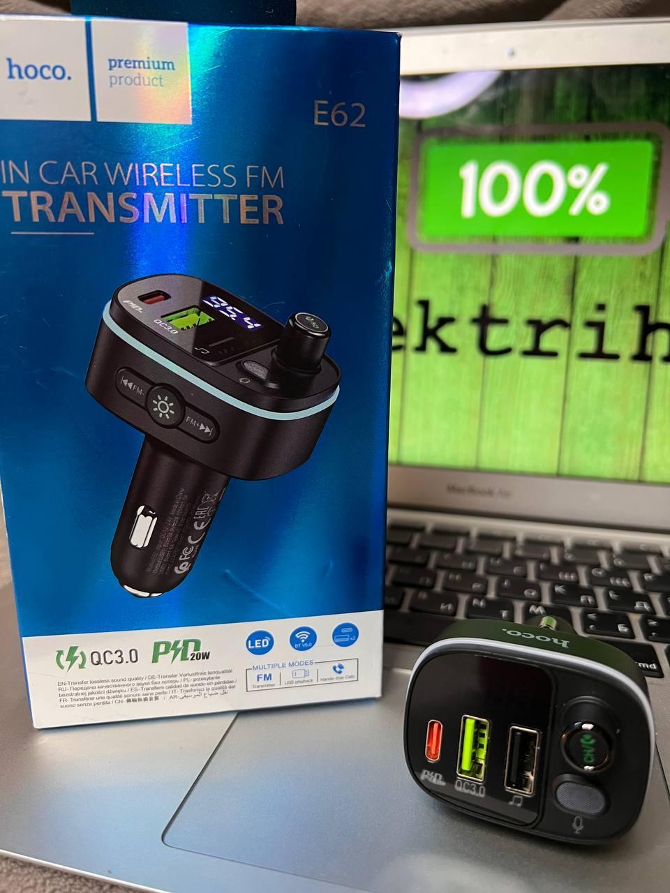 FM-модулятор для машини, бездротовий AUX, приймач Hoco E62 Fast PD20W+QC3.0 Black. (ID ...
