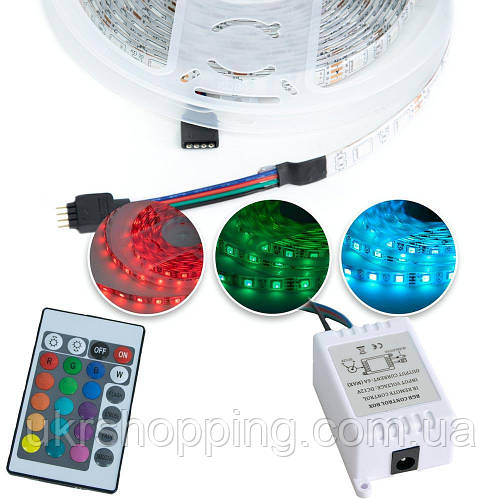 Светодиодная РГБ ЛЕД лента с пультом LED Strip 5050, диодная RGB + контроллер и пульт (SH) (ID ...